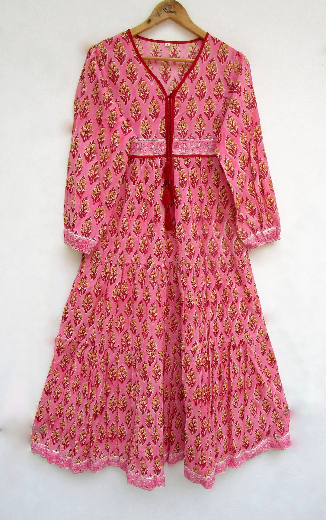 Traditional Wear Indian Maxi Dress V Neckline With Tassel Summer Maxi ...