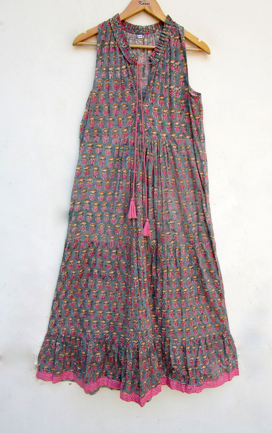 Casual Wear Maxi Dress Ruffle Henley Neckline With Tassel Maxi Dress ...