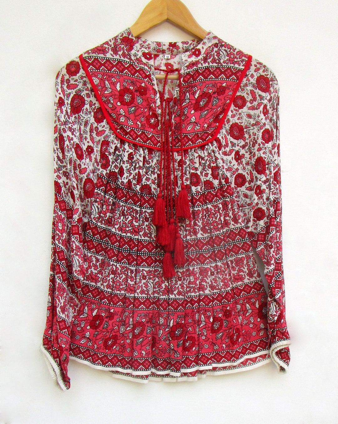 Summer Wear Cotton Blouse and Tops Collared Neckline With Tassel Blouse ...