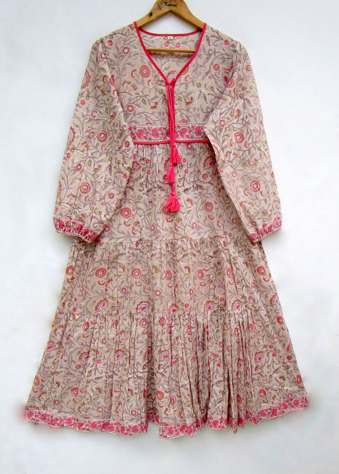 Calypso Style Printed Cotton Long Maxi Dress V Neckline With Tassel ...