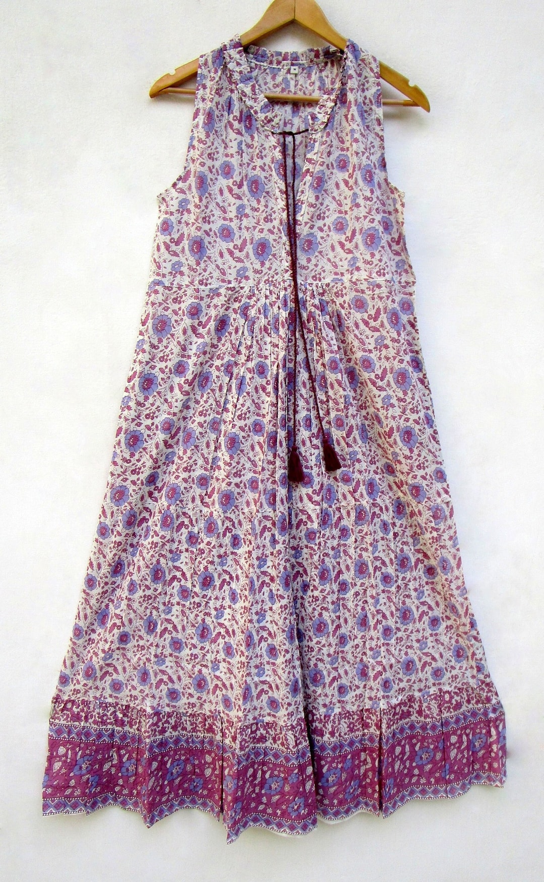 Light Screen Printed Summer Maxi Dress - Ruffle Henley Neckline With ...