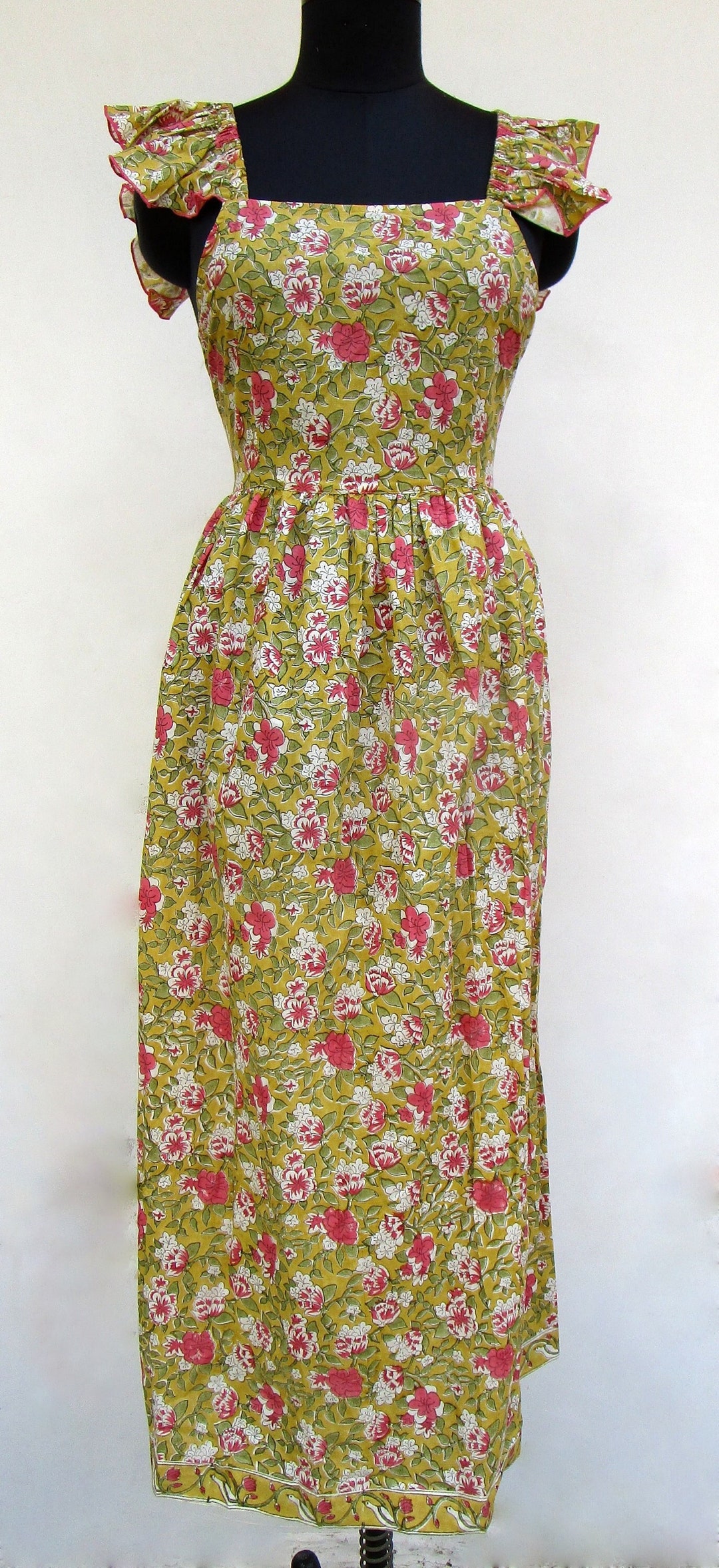 Jacqueline Style Block Printed Maxi Dress Square Neckline With Back ...