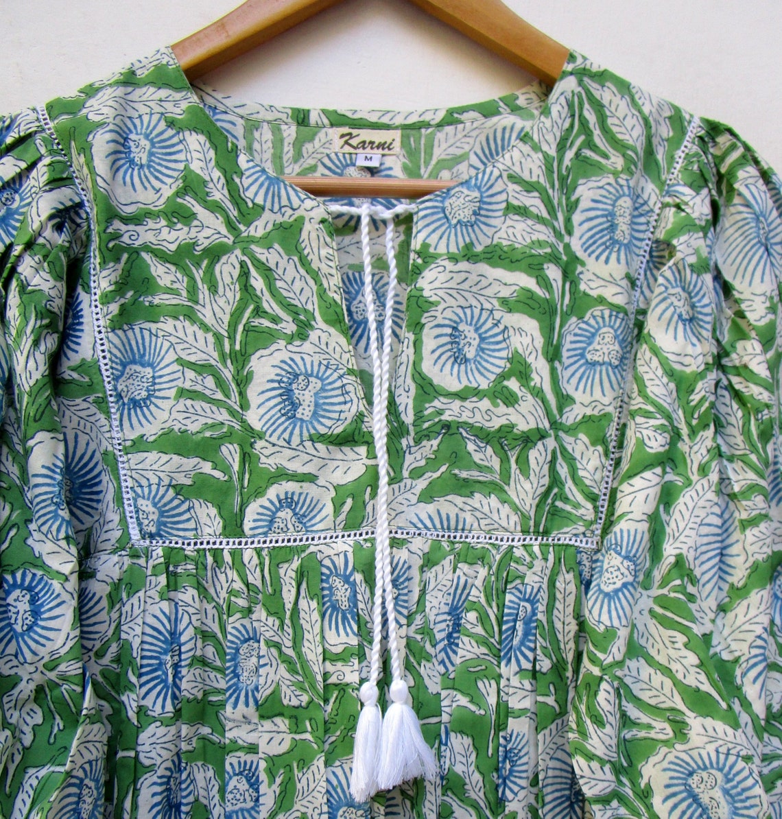 Ethnic Green Blue Cool Colors Printed Blouse Henley Neckline - Etsy