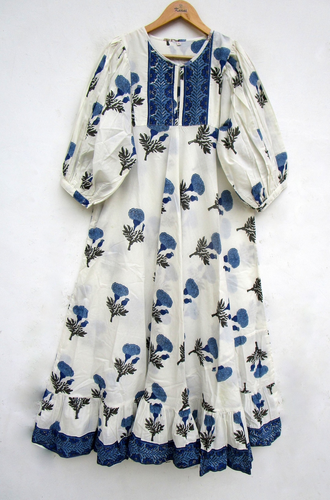 Beautiful Boota Printed Cotton Long Maxi Dress - Henley Neckline With ...