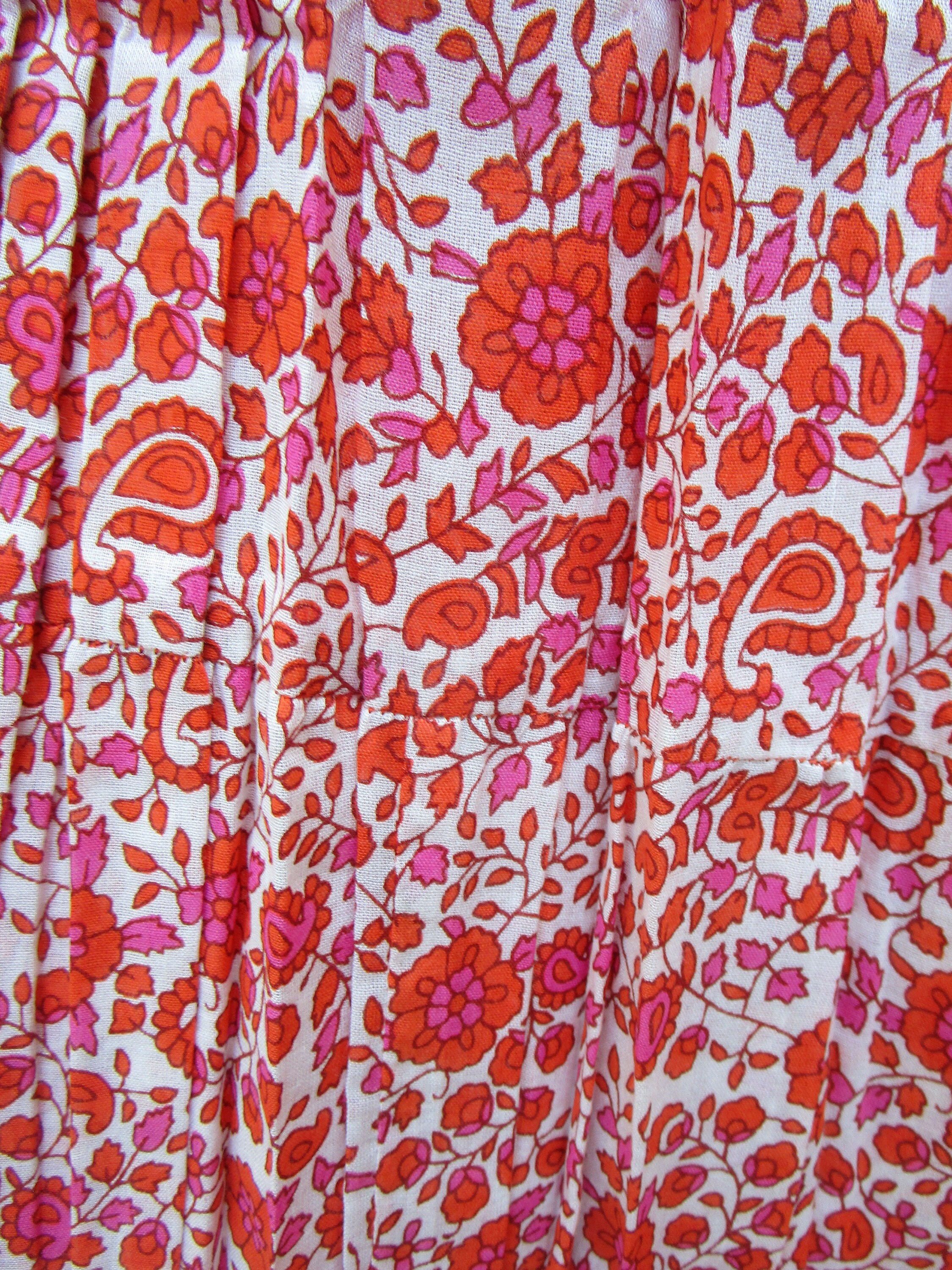 Orange-pink Screen Printed Cotton Long Summer Maxi Skirts - Broomstick ...