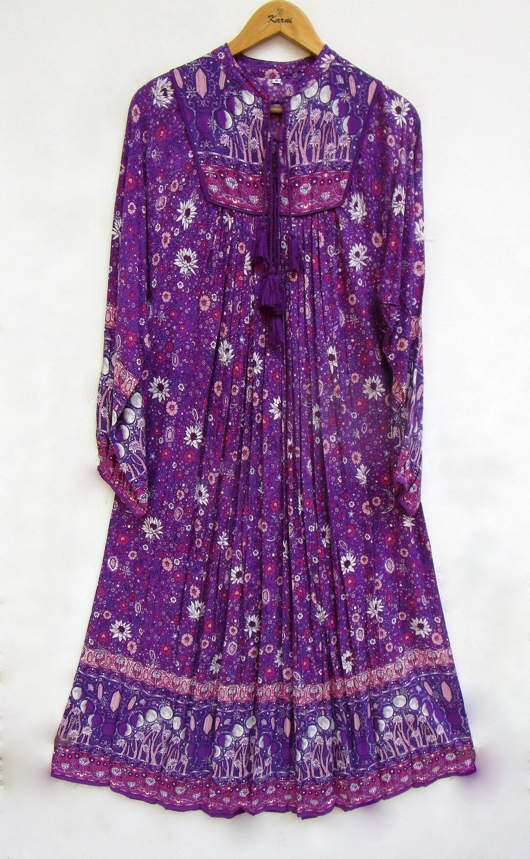 Rayon Staple Floral Printed Long Maxi Dress Collared Neckline With ...