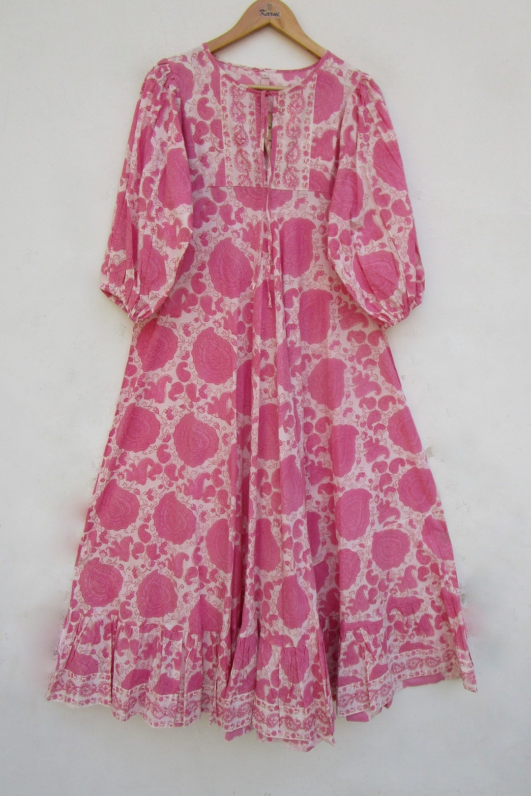 Summer Paisley Printed Maxi Dress - Henley Neckline With Cotton Ties ...