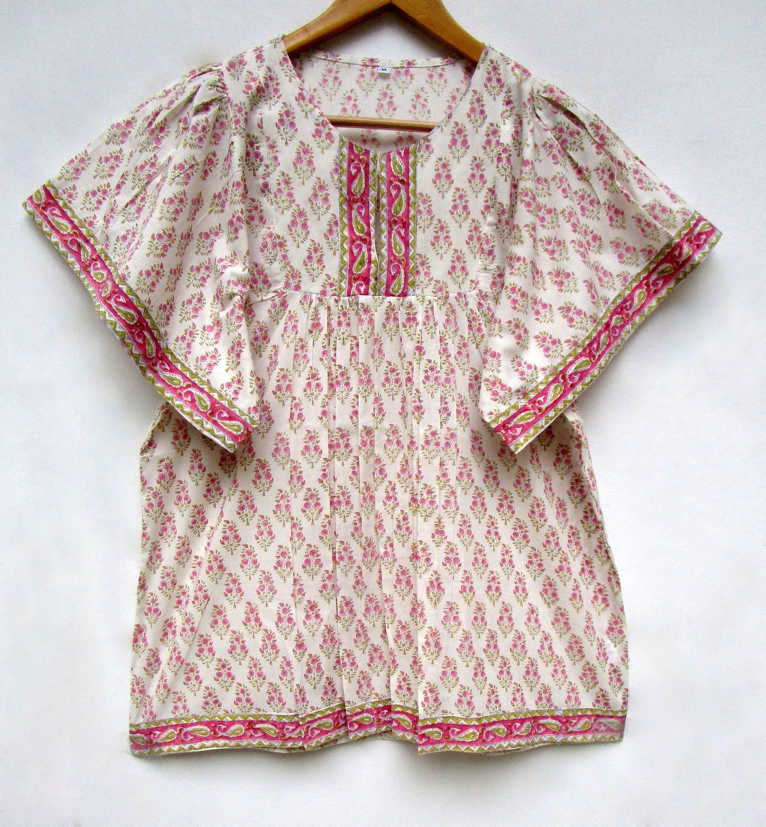 Boho and Hippie Indian Look Printed Blouse Tops Split Neckline Boho ...