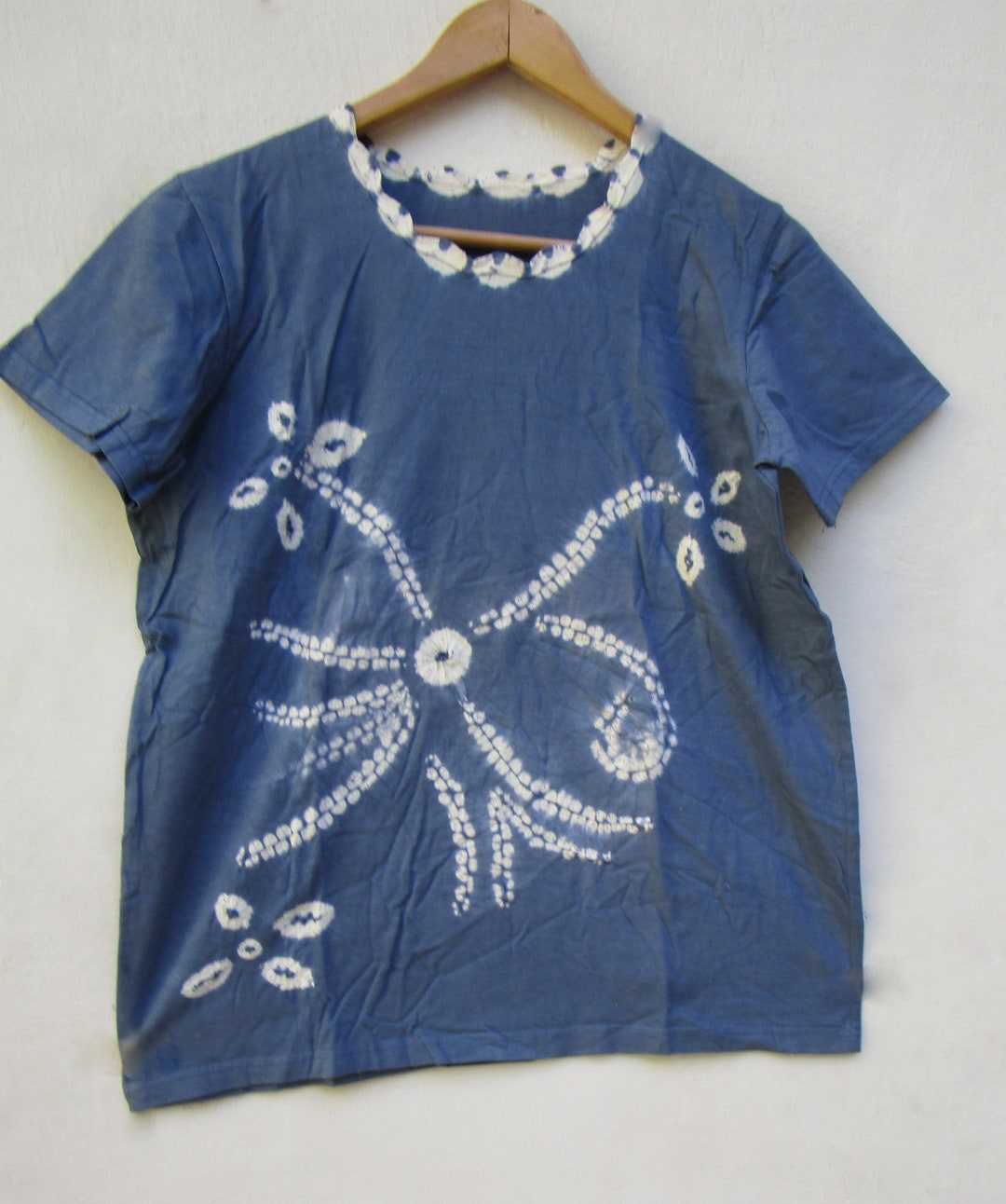 Indigo Blue Tie Dye Printed Hosiery Bohemian Tops and Tees | Short ...