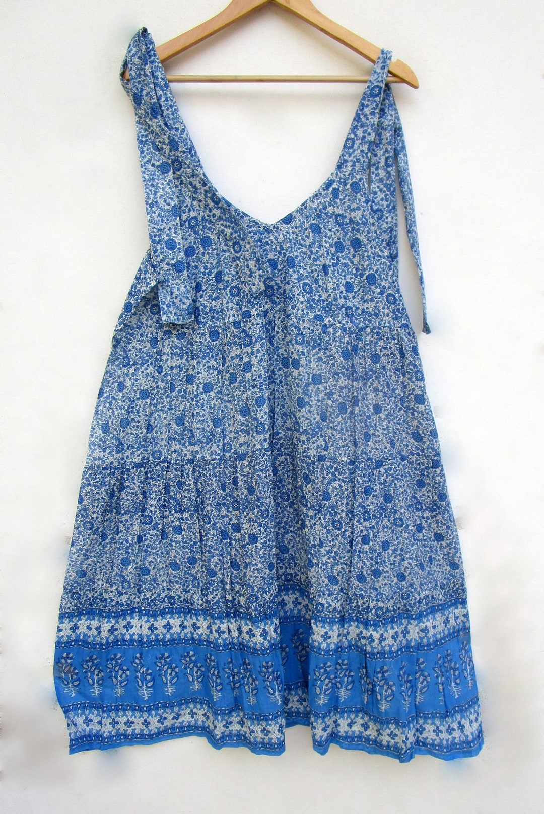 Summer Travel Wear Cotton Mini Maxi Dress - Deep V Neckline With Strap ...