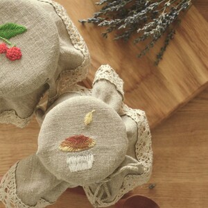 Linen Jar Cover With Embroidered Raspberry, Fabric Bowl Decoration ...