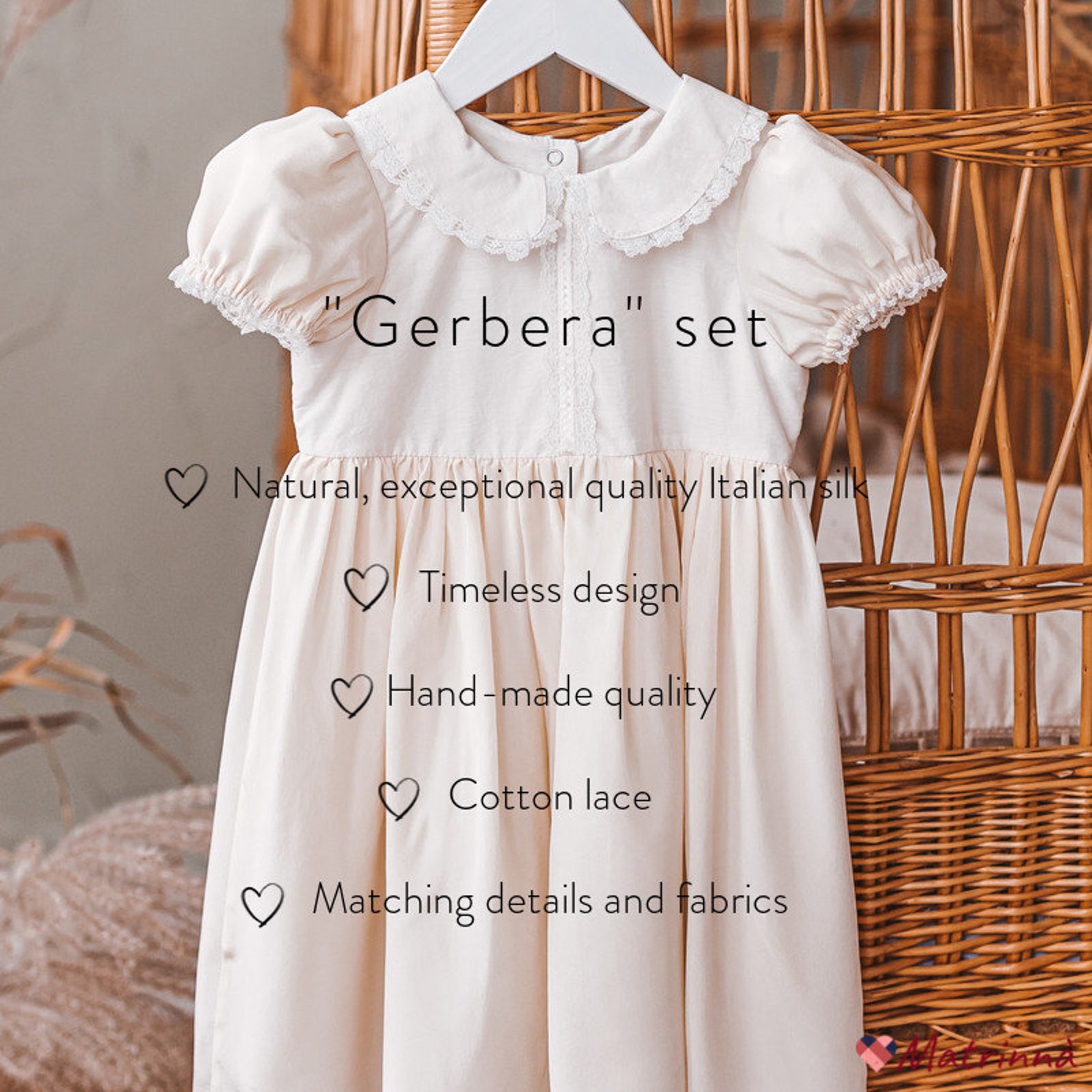 Natural Silk Dress for Girls, Below the Knee Baby Gown With Collar ...