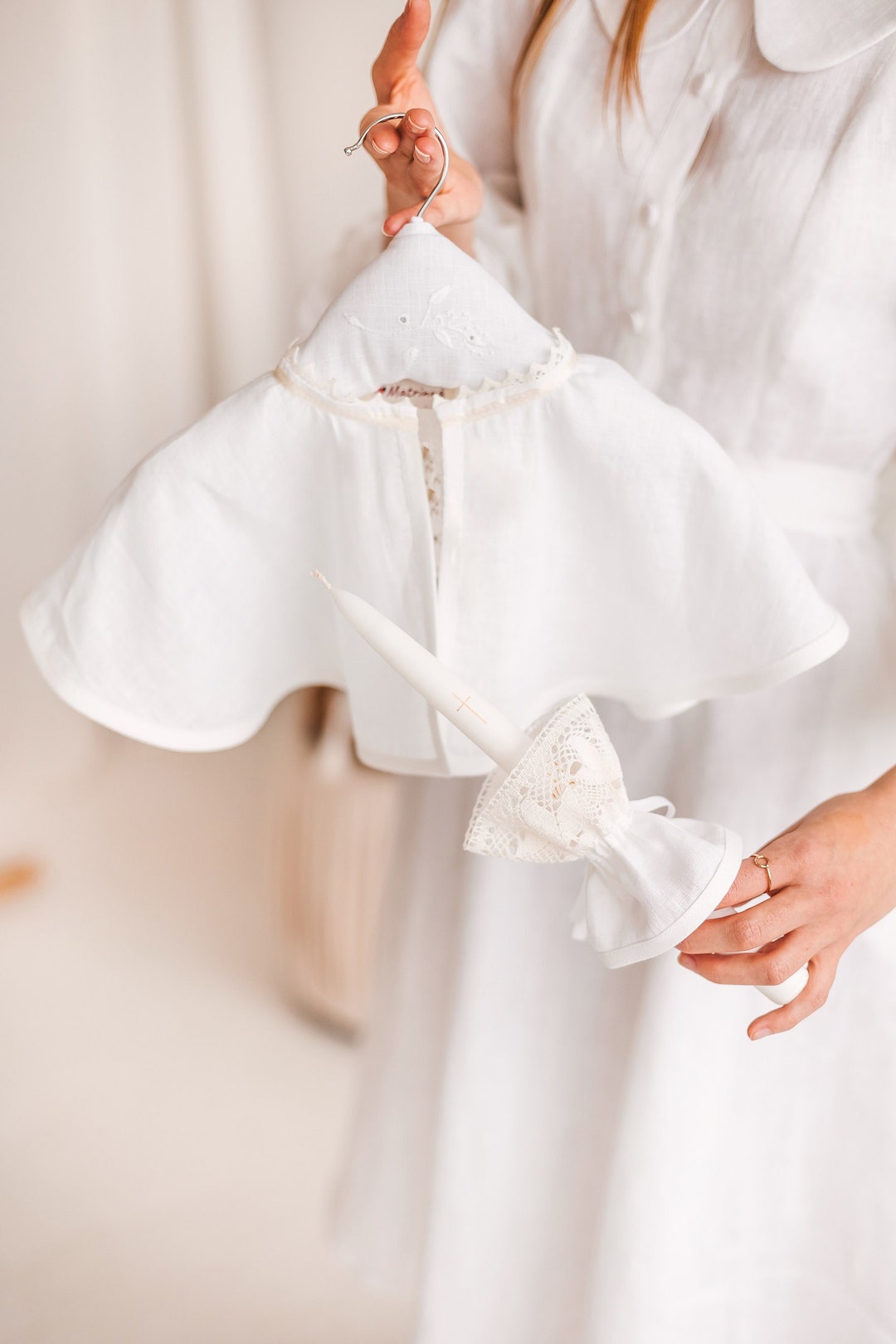 White Linen Cape, Kids Fabric Mantle With Lace, Hooded Round Neck ...