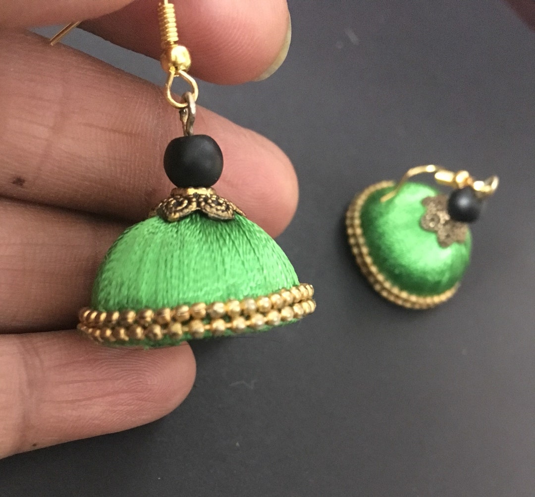 Buy Silk Thread Wrapped Earrings, Traditional Indian Jumka, Ethnic ...