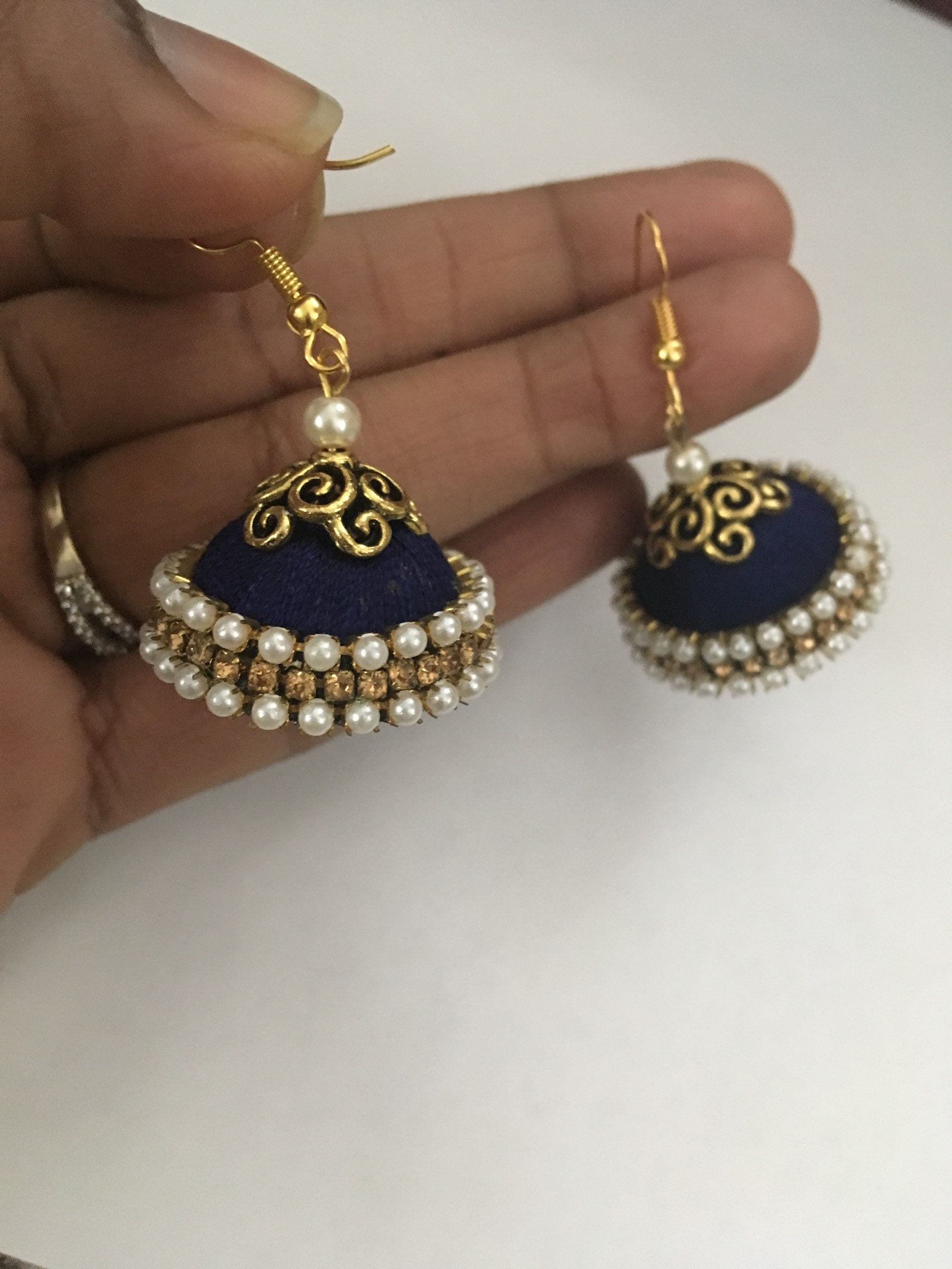 Silk Thread Wrapped Earrings, Traditional Indian Jumka, Ethnic Earrings ...