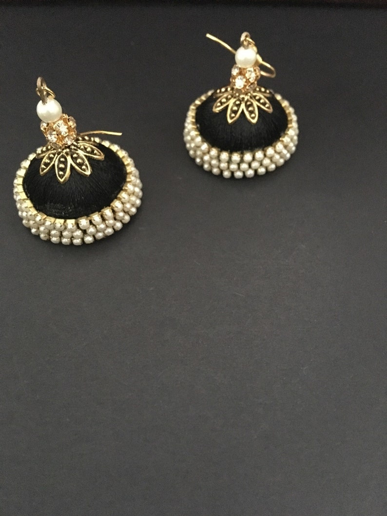 Silk Thread Wrapped Earrings, Traditional Indian Jumka, Ethnic Earrings ...