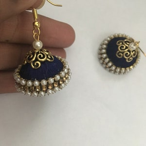 Silk Thread Wrapped Earrings, Traditional Indian Jumka, Ethnic Earrings ...