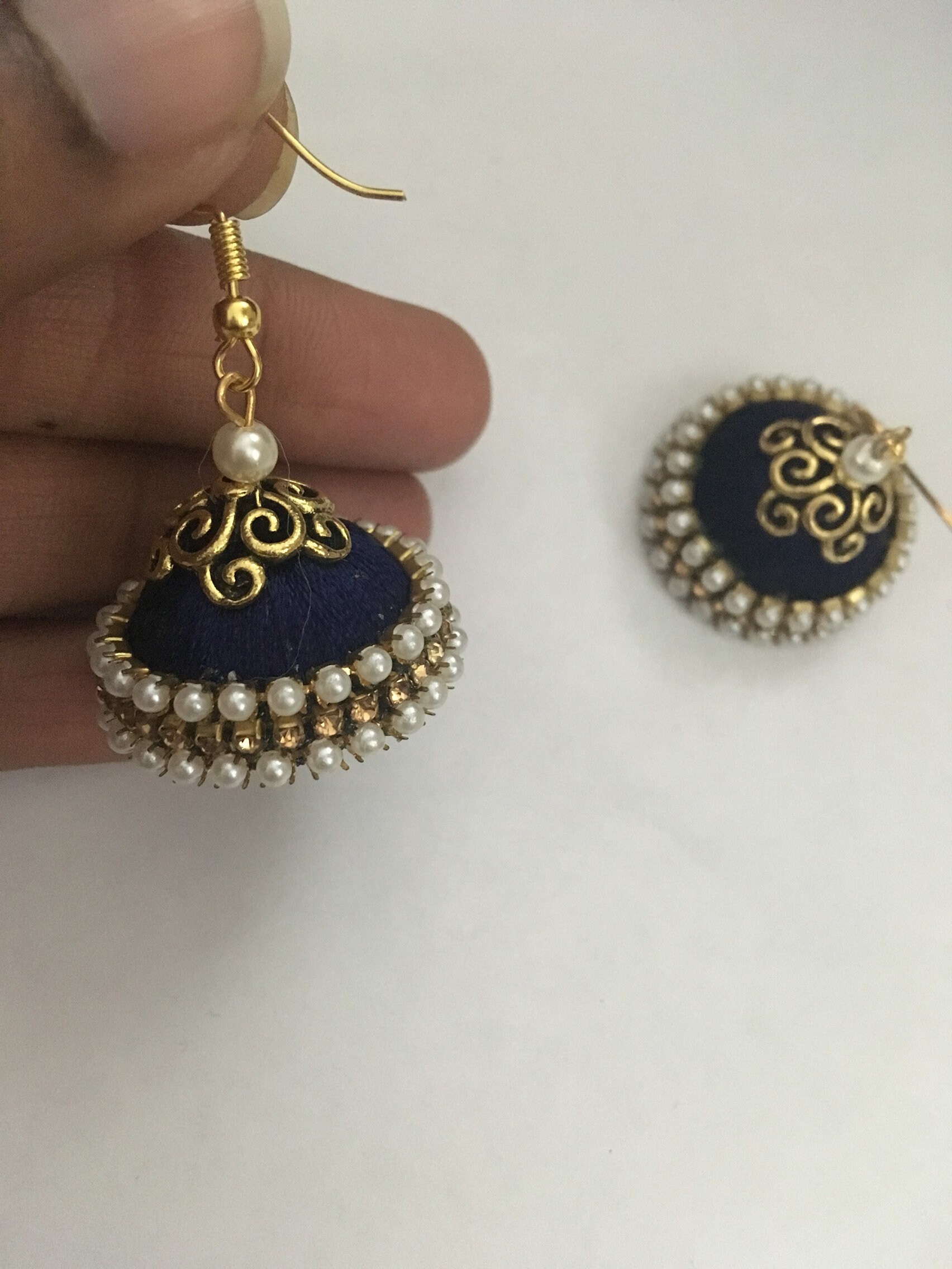 Silk Thread Wrapped Earrings, Traditional Indian Jumka, Ethnic Earrings ...