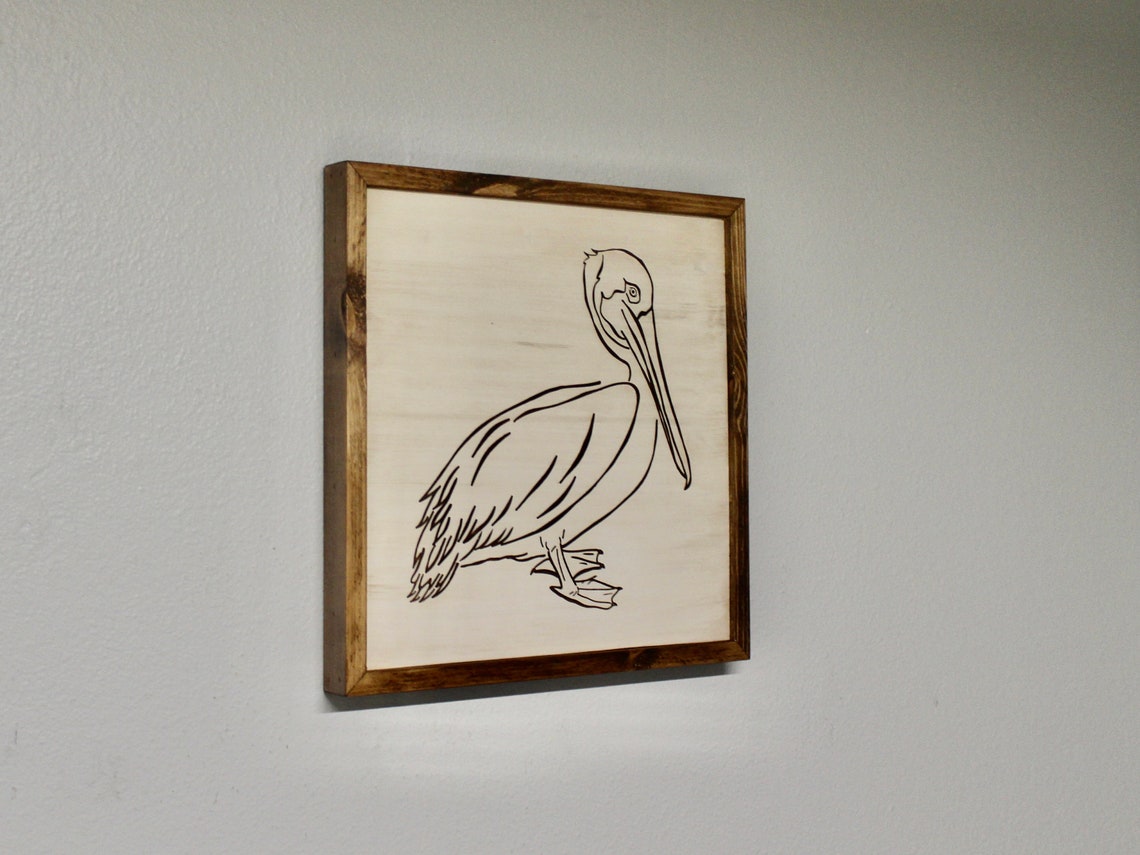 Carved Pelican Wall Art - Beach House Decor - Framed Pelican Carving ...