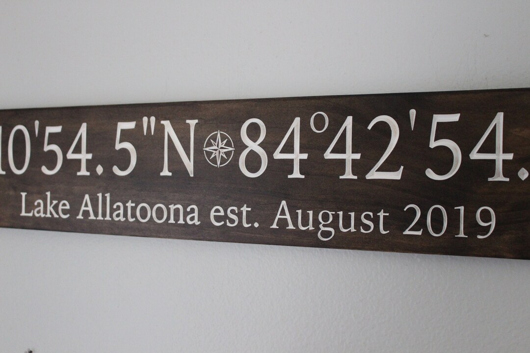 Carved Compass Rose Custom Latitude Longitude Sign - GPS Sign ...