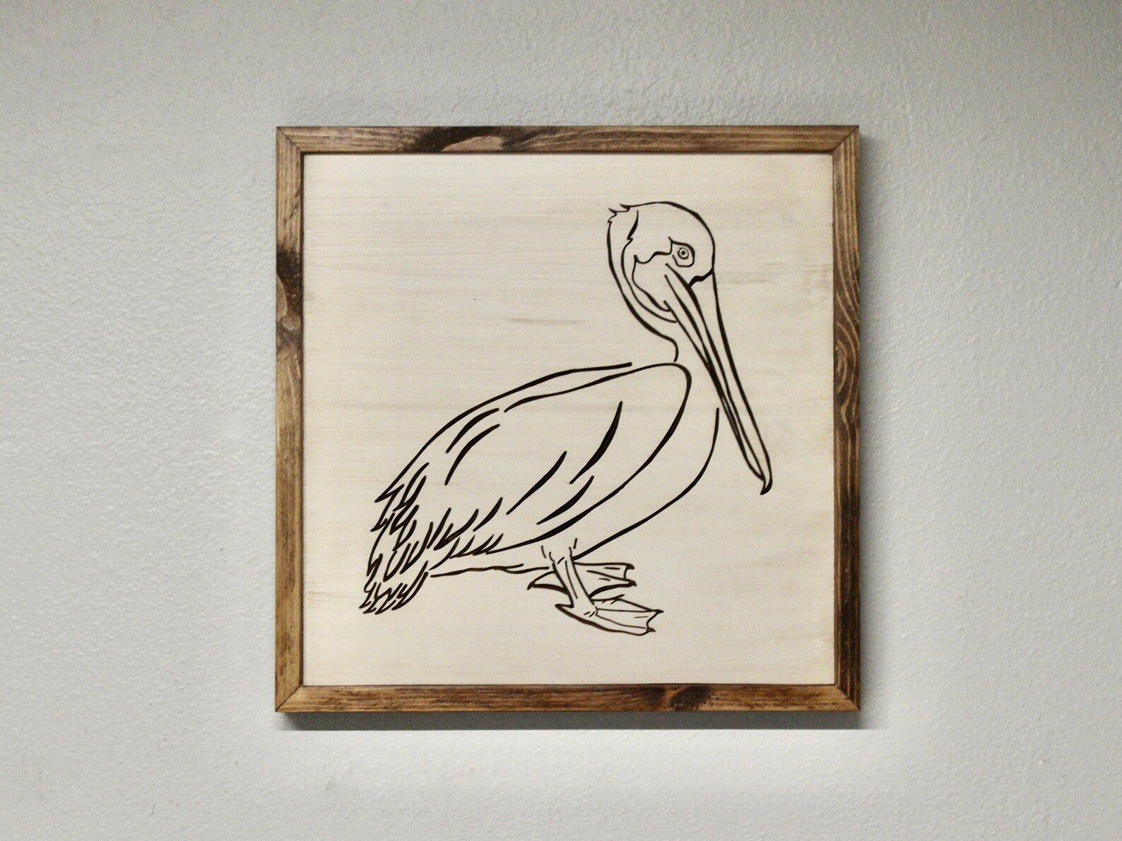 Carved Pelican Wall Art - Beach House Decor - Framed Pelican Carving ...