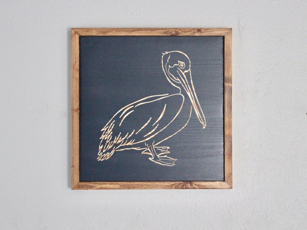 Carved Pelican Wall Art - Beach House Decor - Framed Pelican Carving ...