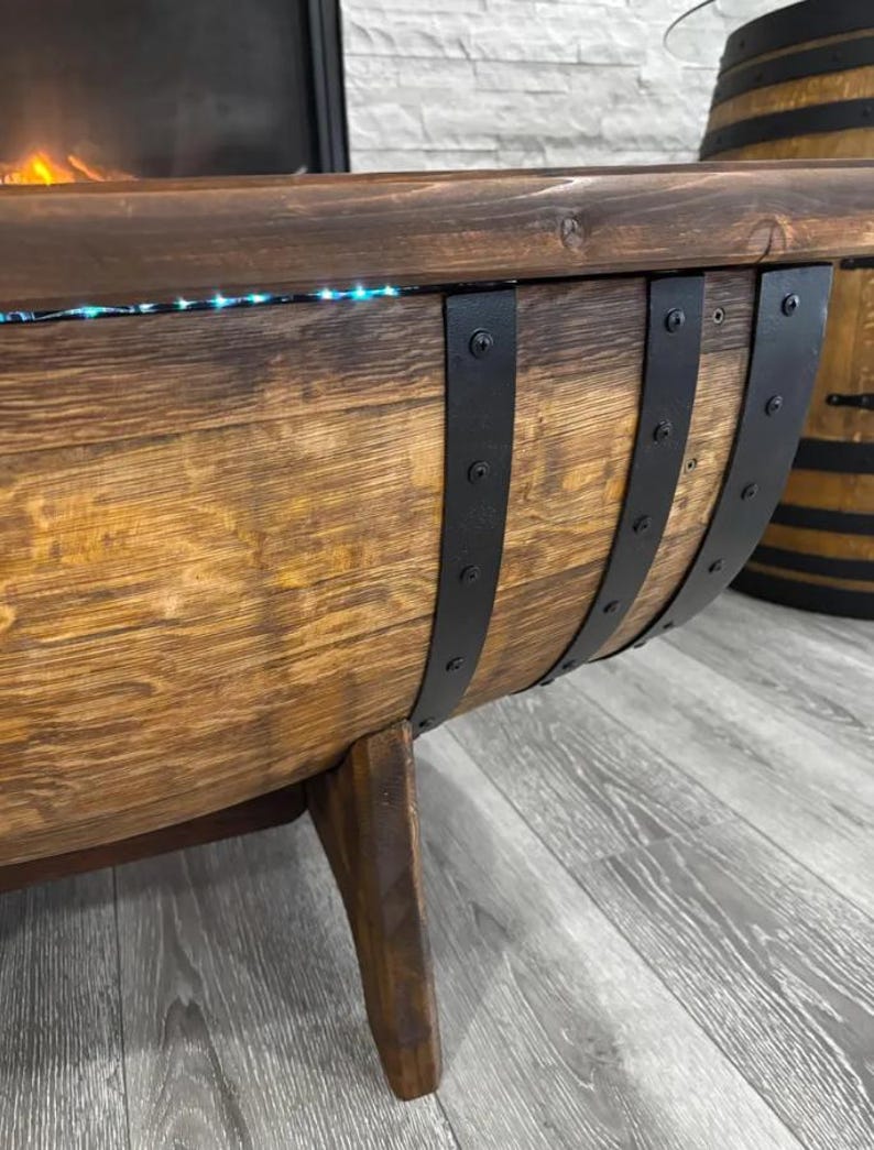 Whiskey Barrel Coffee Table Removable Glasstop ,handmade Authentic From ...