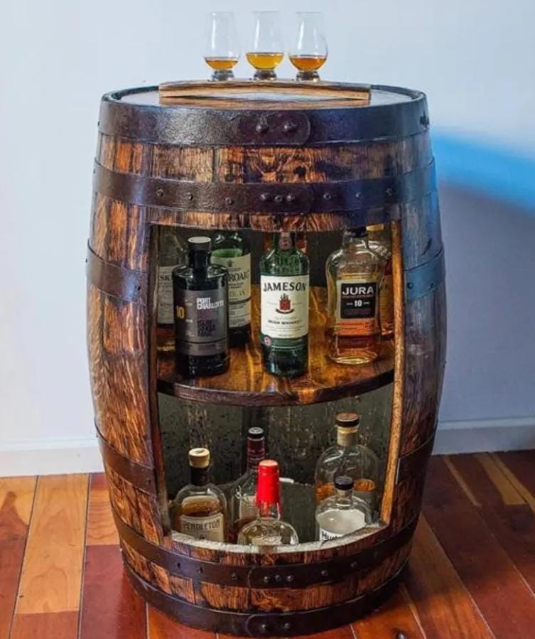 Full Barrel Whiskey Barrel Liquor Cabinet, Reclaimed Whiskey Barrel ...