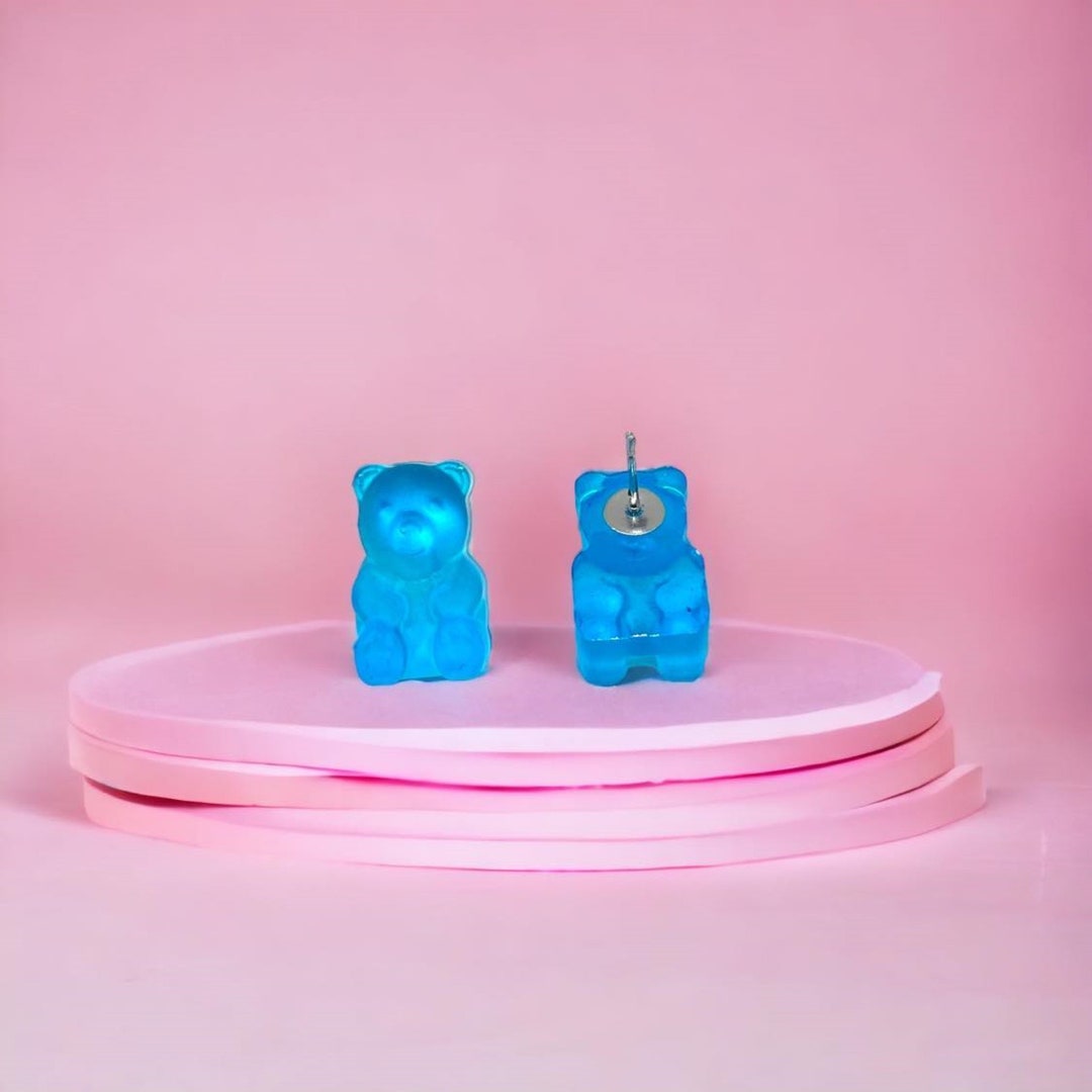 Gummy Bears Stud Earring Blue Teddy Bear Earring Epoxy Resin Bear Earring for Candy Lover Funny ...