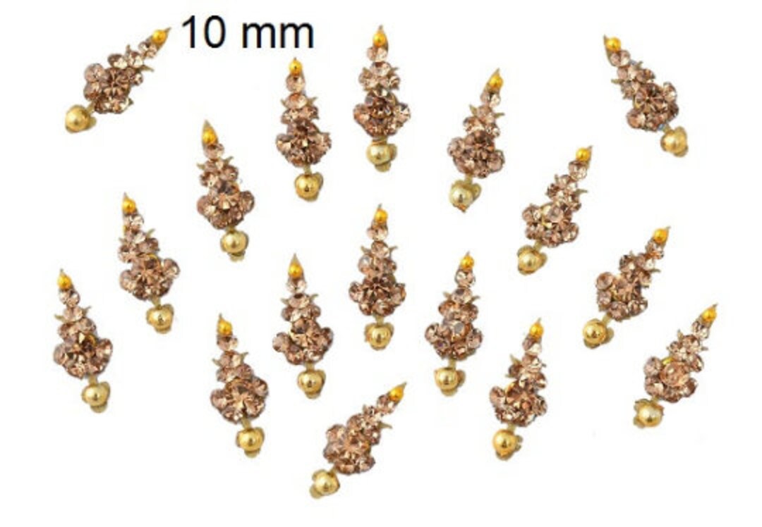 Gold Stone Tikka Bindi in Long, Bollywood Sticker Gold Bindis, Designer ...