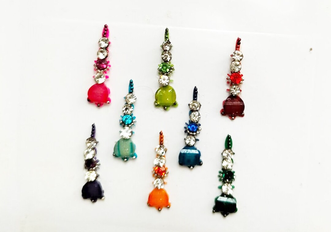 Multicolor Long Forehead Bindi Rhinestone Crystal Bridal Indian Wedding Fashion Third Eye Online ...