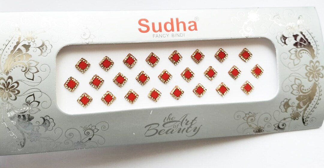 Square Shape Red Bindi Golden Stones Face Stickers Bollywood - Etsy