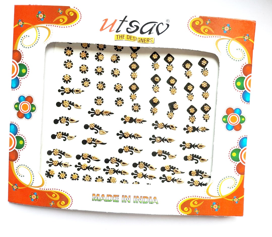 Golden Black Designer Long Square Sticker Bindi Velvet Round - Etsy