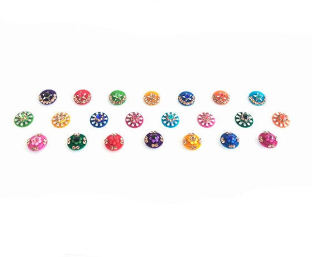 Bindis Round, Fancy Round Bindi, Velvet Rainbow Party Wear Bindi ...