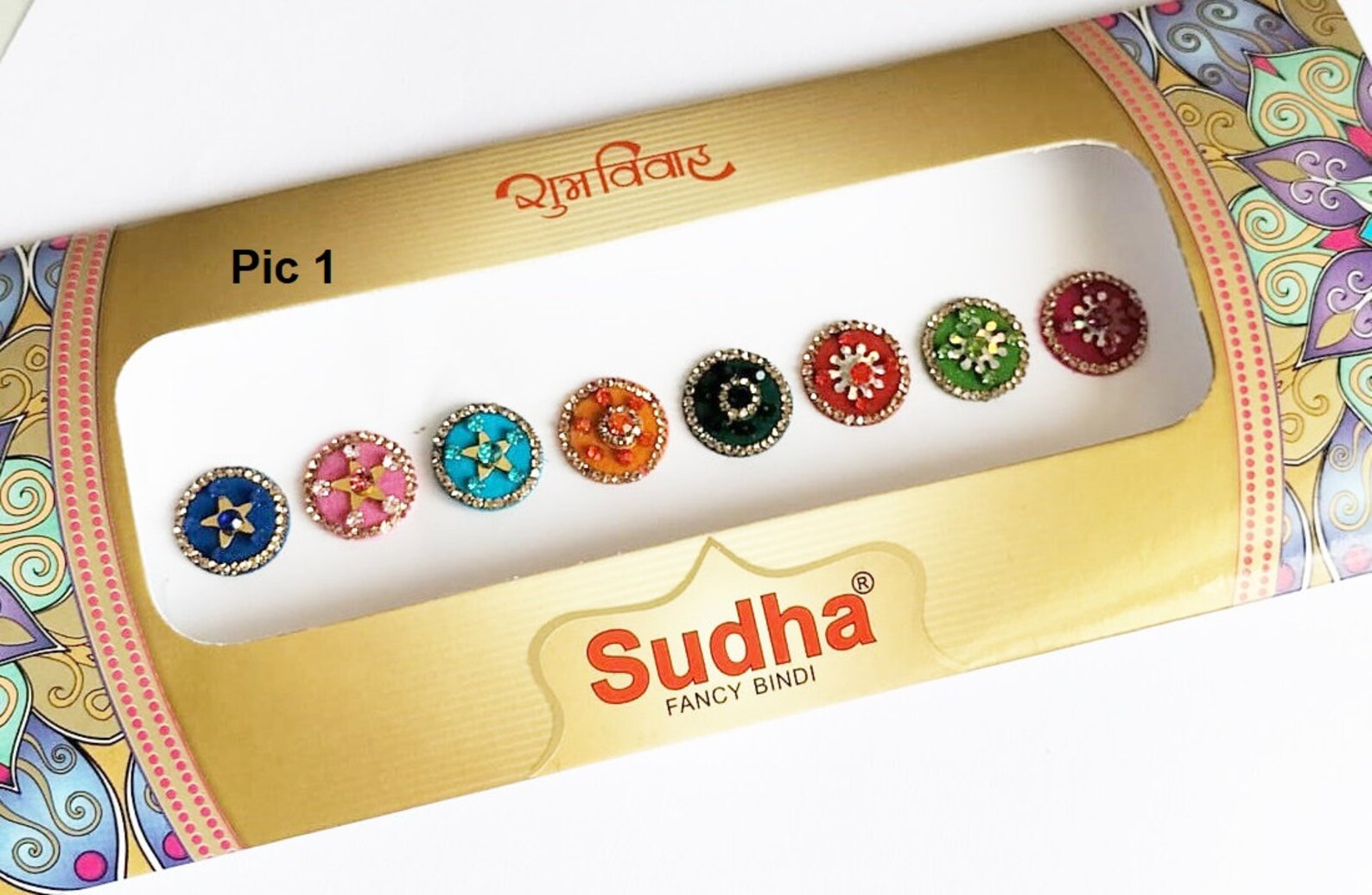 Multicolored Stone Bindis Golden Stone Big Round Bindi - Etsy