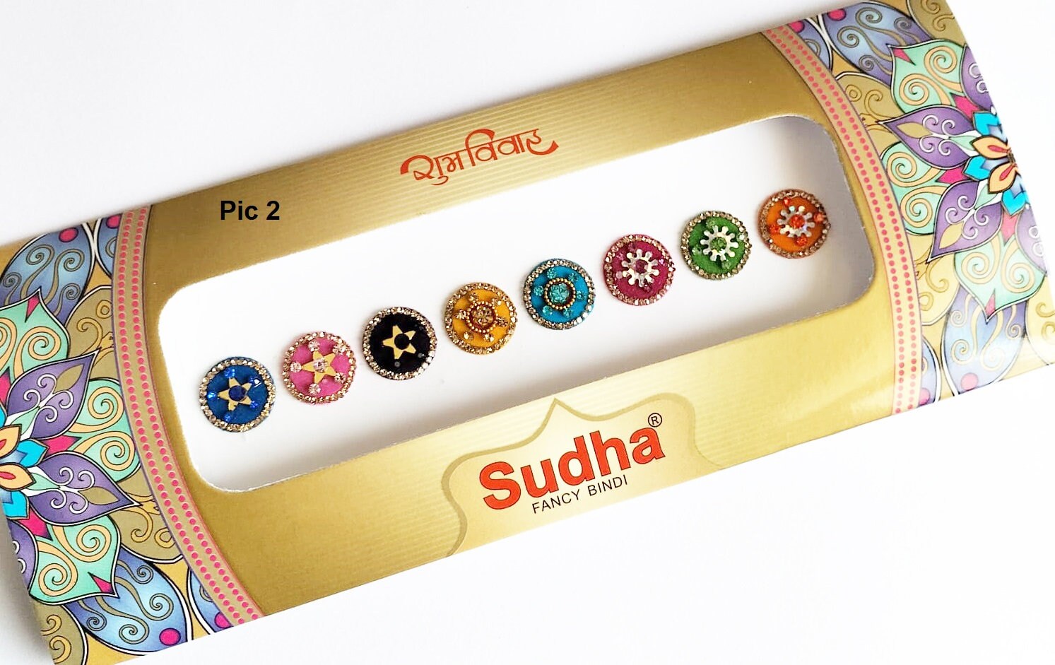 Multicolored Stone Bindis Golden Stone Big Round Bindi - Etsy
