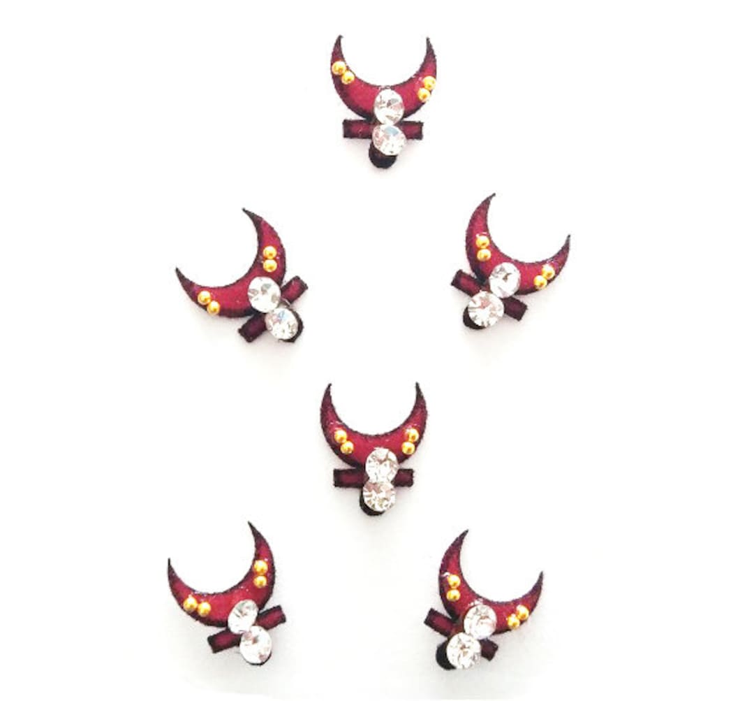 4 Pack Half Moon Bindis, Belly Dance Bindi Stickers, Marathi Maroon ...