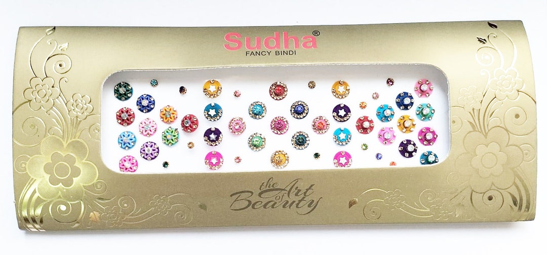 Bindis Round Plain Bridal Bindis With Gold Stones ,velvet Multicolor ...