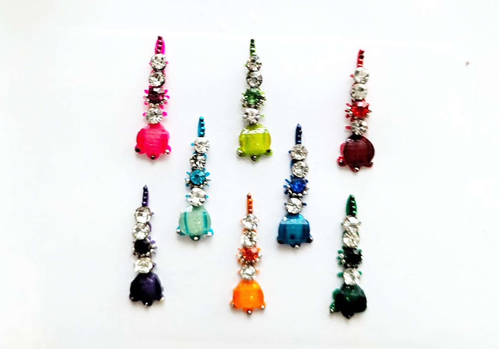 Multicolor Long Forehead Bindi Rhinestone Crystal Bridal Indian Wedding ...