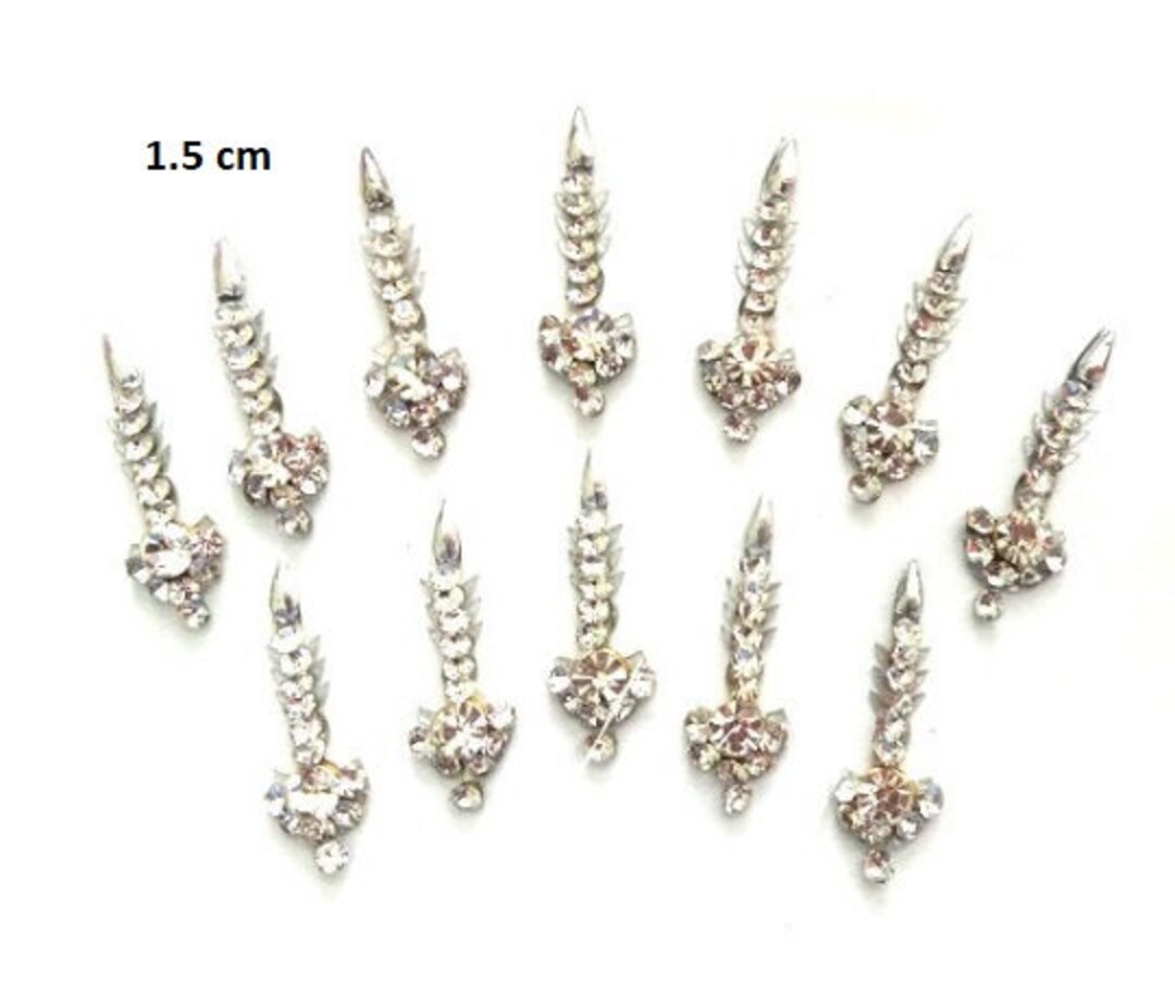 Long Bindis, Silver Bindis, Long Silver Bindi, Crystal Stone Fancy ...
