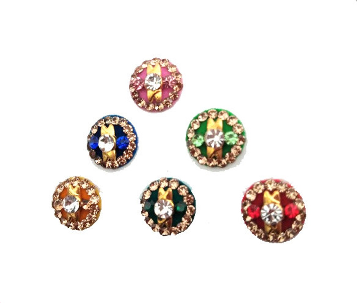 Velvet Round Bindi Crystal Multicolor Bollywood Party Bindi | Etsy