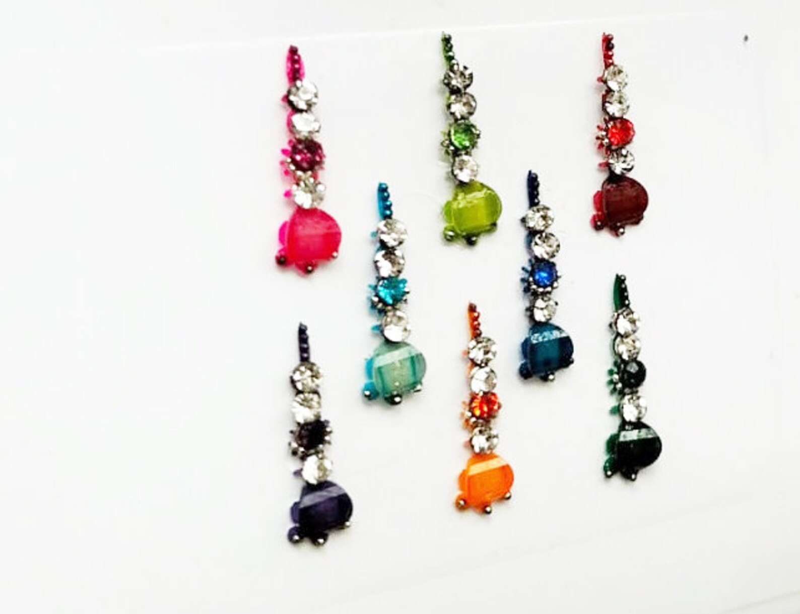 Multicolor Long Forehead Bindi Rhinestone Crystal Bridal Indian Wedding ...