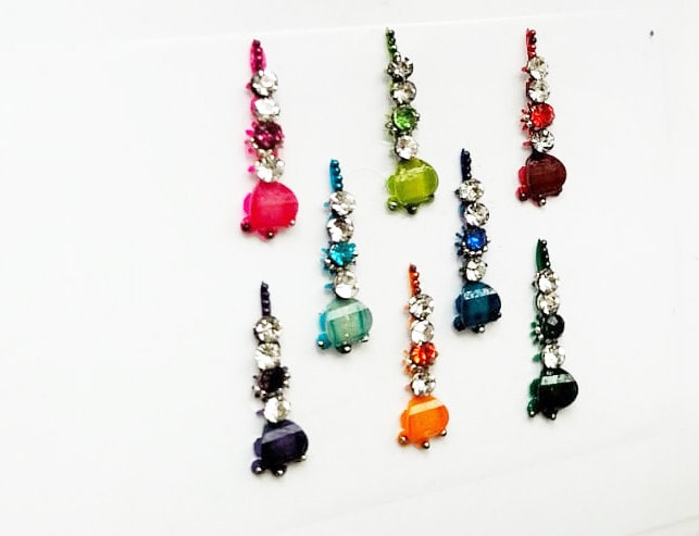 Multicolor Long Forehead Bindi Rhinestone Crystal Bridal Indian Wedding Fashion Third Eye Online ...