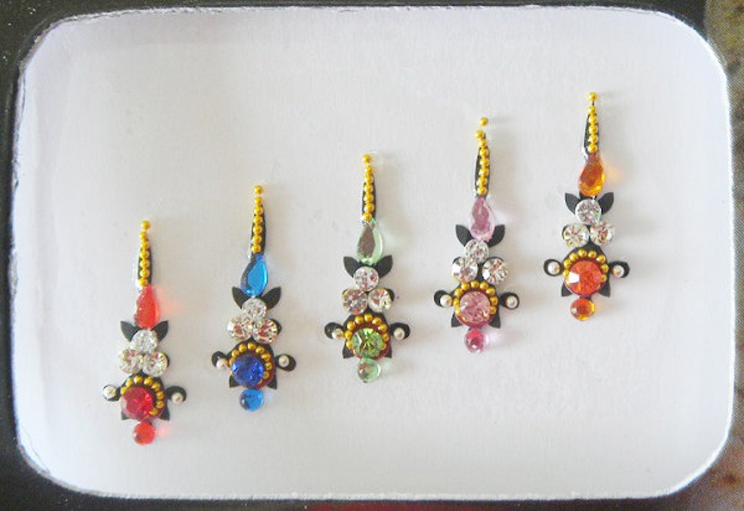 5 Pack 25 Black Base Bindi, Long Bindi, Indian Designer Wedding ...