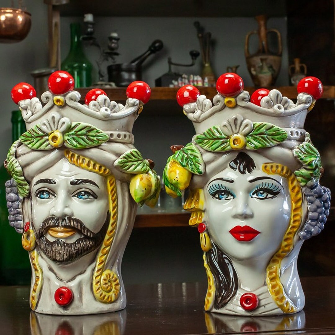 Sicilian Ceramics "moorish Head" - Sicilian Ceramic Moorish Heads L. 20 ...