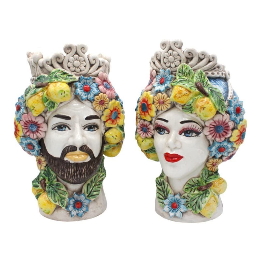 Sicilian Ceramic Head Vases Sicilian Dark Brown Heads Model Flowers L ...