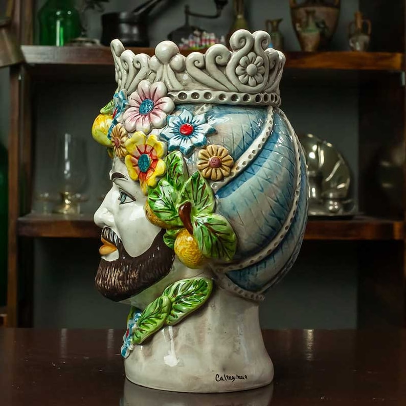 Moorish Head - Sicilian Moorish Heads, Flower Model, L. 21 X H. 30 Cm ...