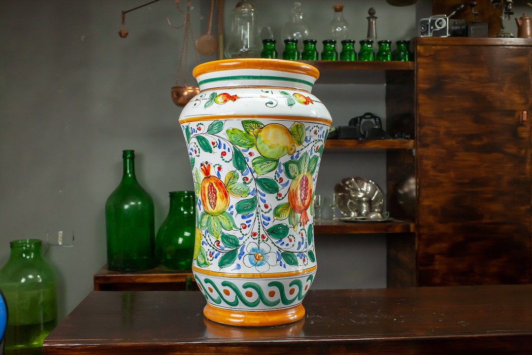 Giara Umbrella Stand in Sicilian Ceramic Pomegranates and Lemons L. 31 ...