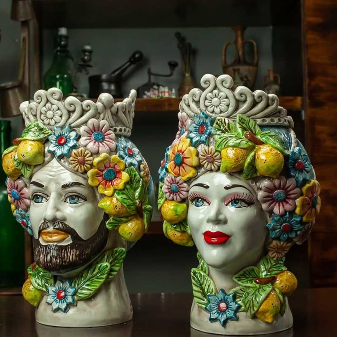 Moorish Head - Sicilian Moorish Heads, Flower Model, L. 21 X H. 30 Cm ...