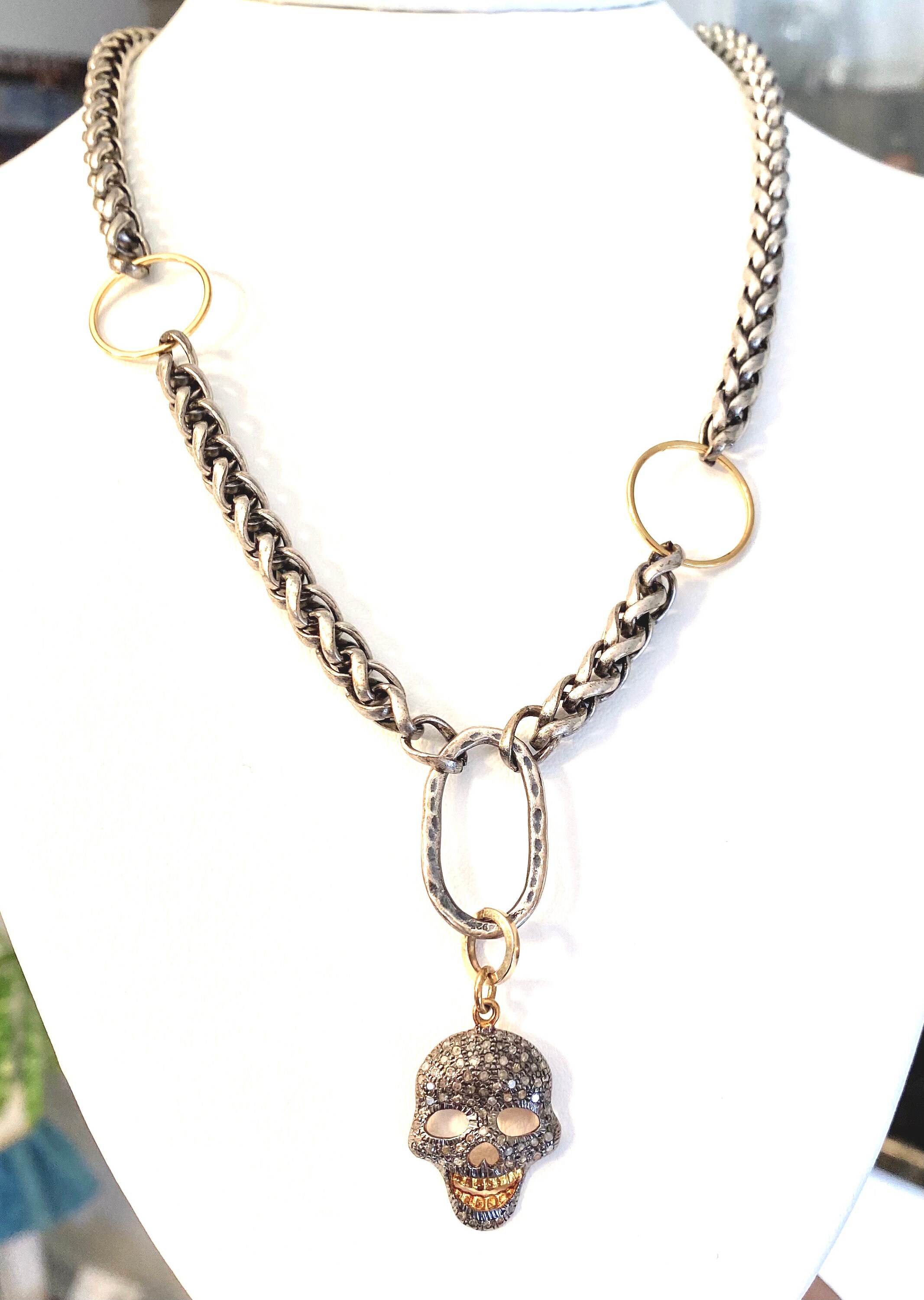 Sweet Pave Diamond Skull on Silver Chain - Etsy